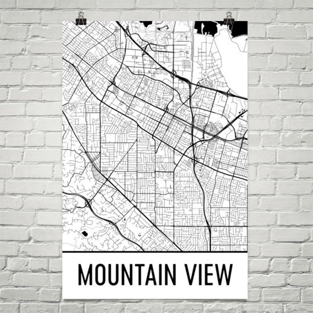 Mountain View CA Map Art Print: Minimalist Street Map Poster - Etsy