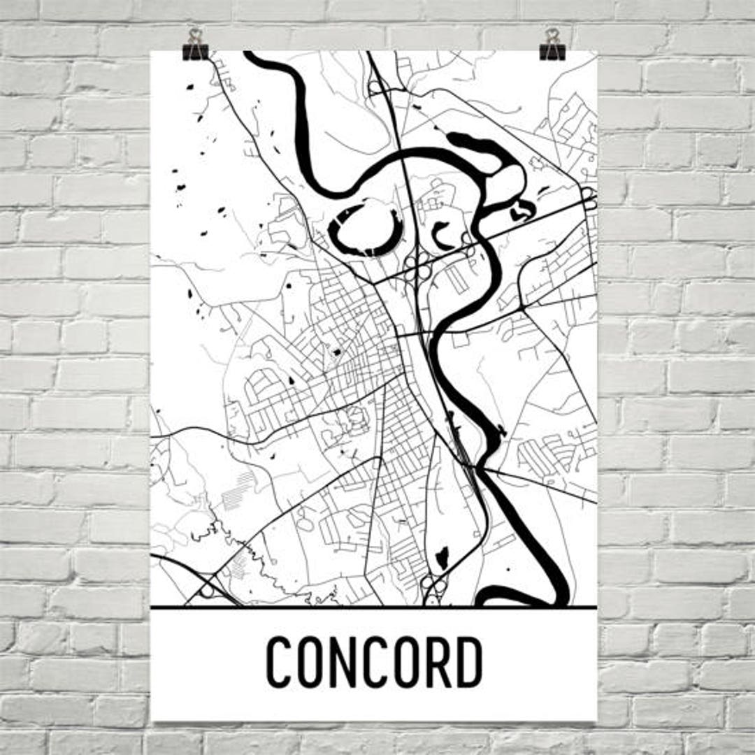 Concord Map, Concord Art, Concord Print, Concord NH Poster, Concord ...