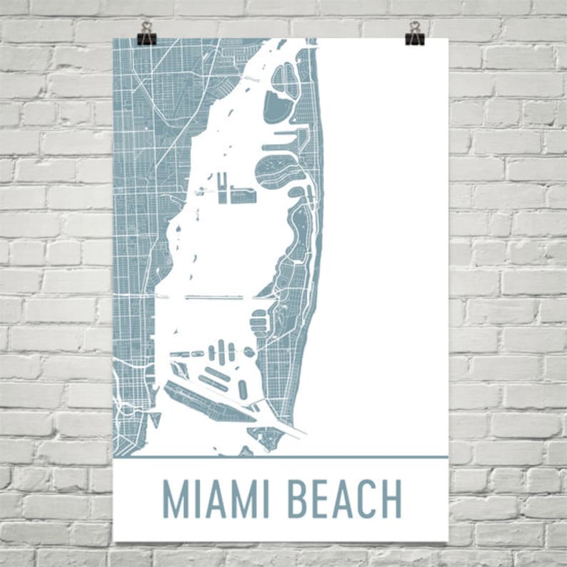 Miami Beach Map South Beach Art South Beach Print Miami | Etsy