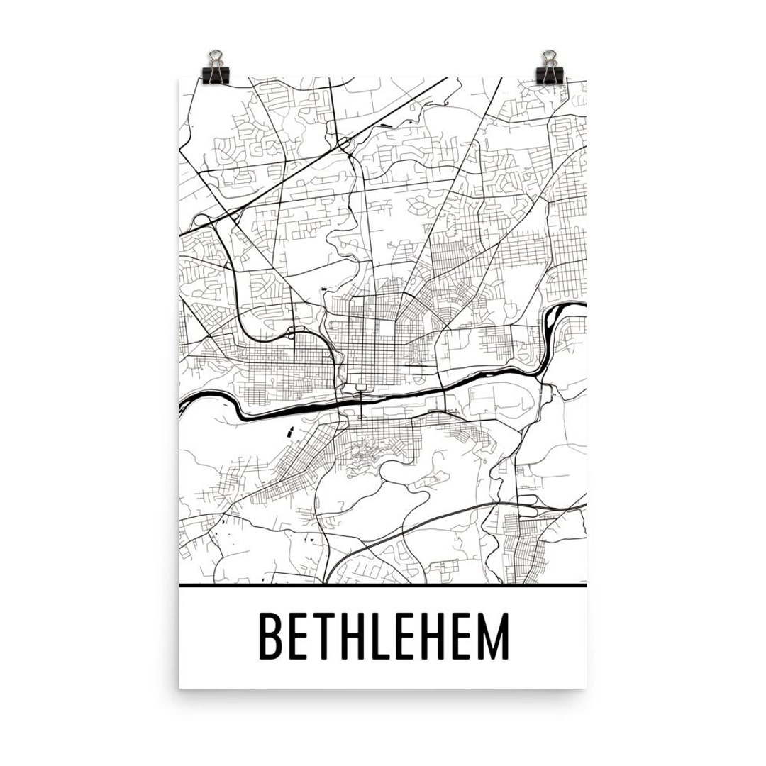 Bethlehem Map, Bethlehem Art, Bethlehem Print, Bethlehem PA Poster ...