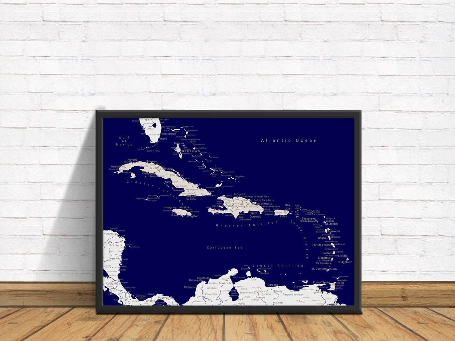 Caribbean Navy Blue Map, Caribbean Push Pin Map, Blue Map of Caribbean ...