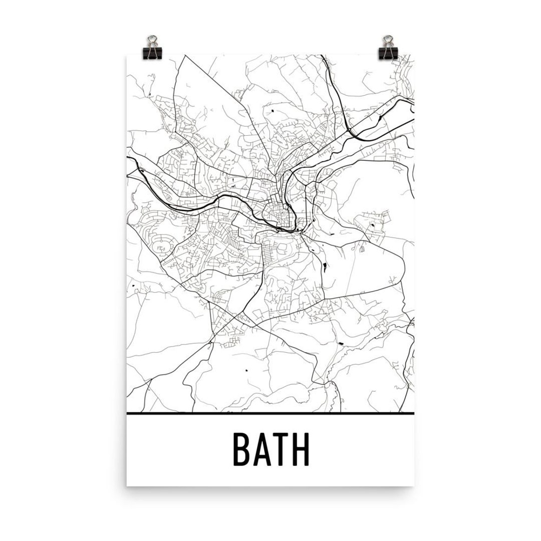 Bath Map, Bath England Art, Bath Print, Bath UK Poster, Bath Wall Art ...
