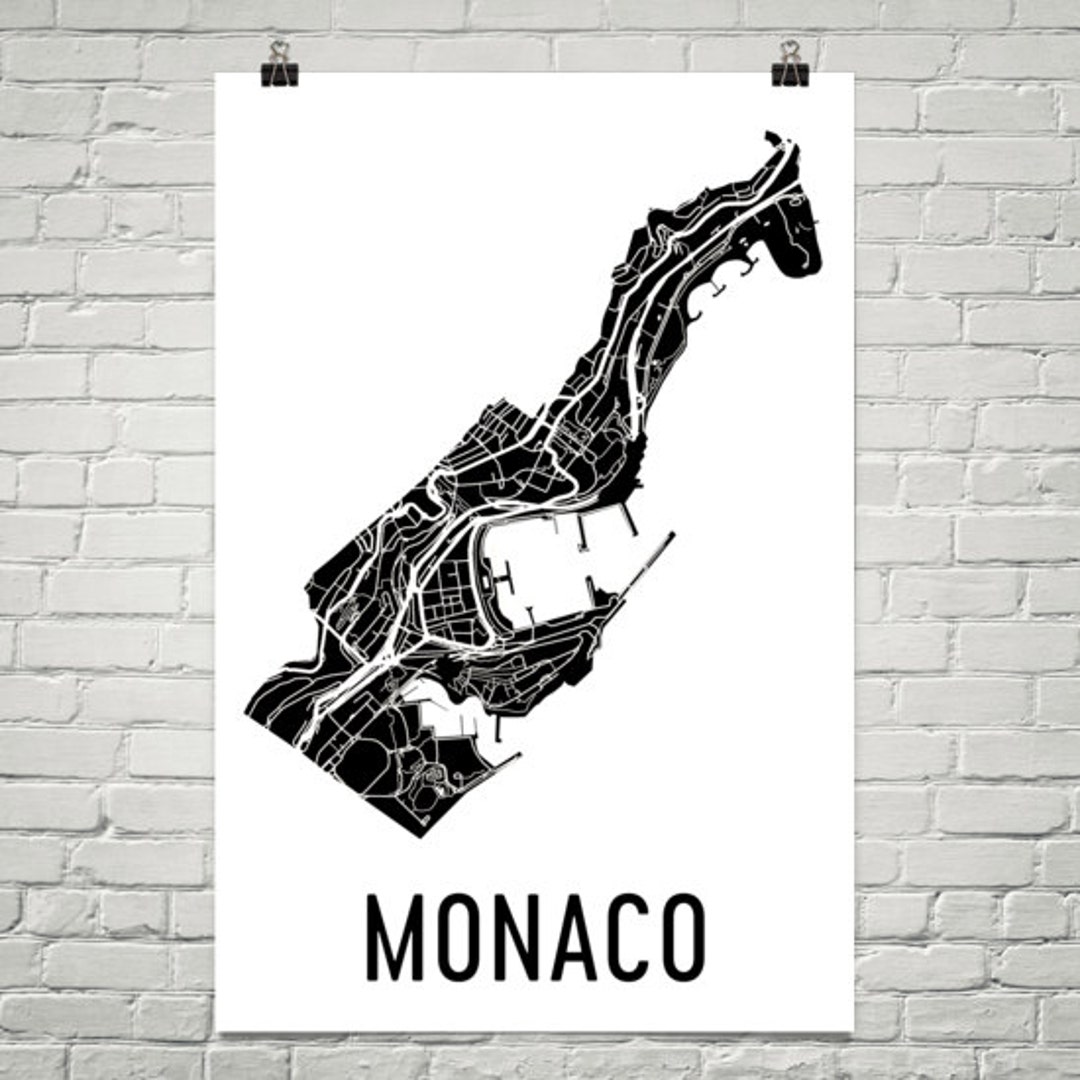 Monaco City Street Map Art Print: Modern Home Decor - Etsy