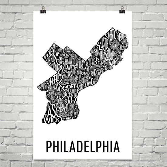 Philadelphia Typography Neighborhood Map Art City Print | Etsy