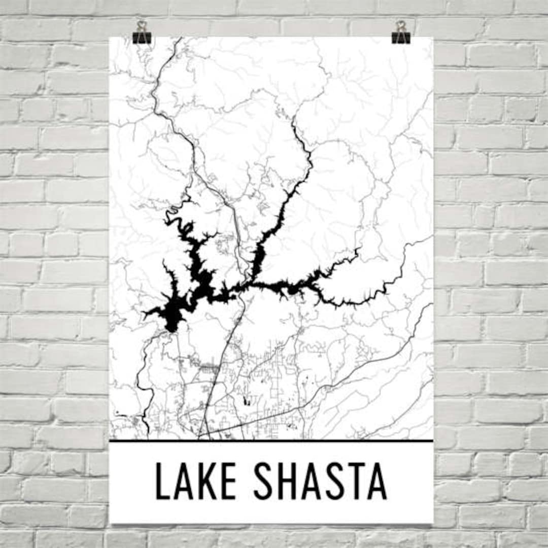 Lake Shasta Map Art, California Lake Decor - Etsy