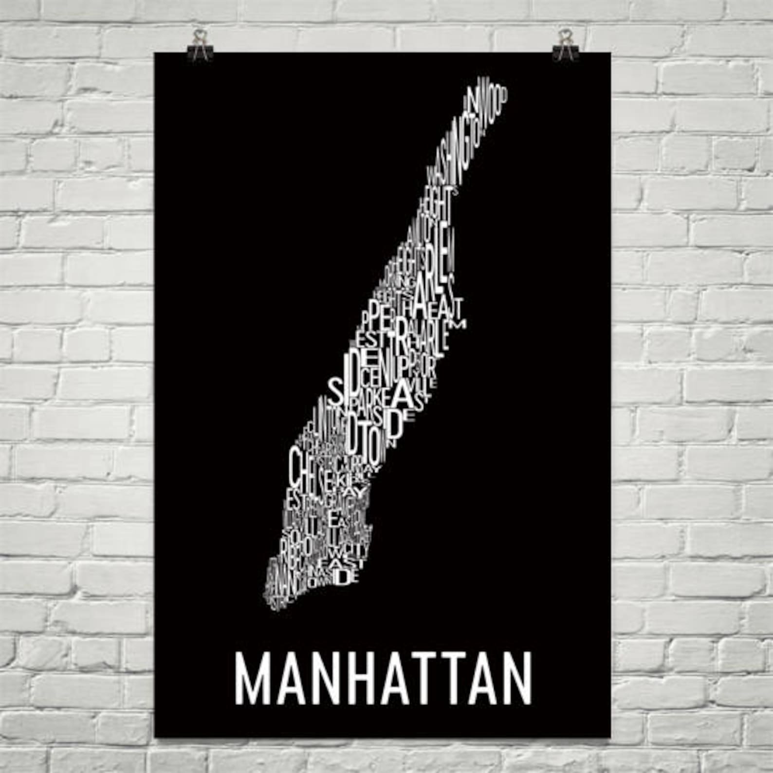Manhattan Typography Neighborhood Map Art City Print, Manhattan Wall ...
