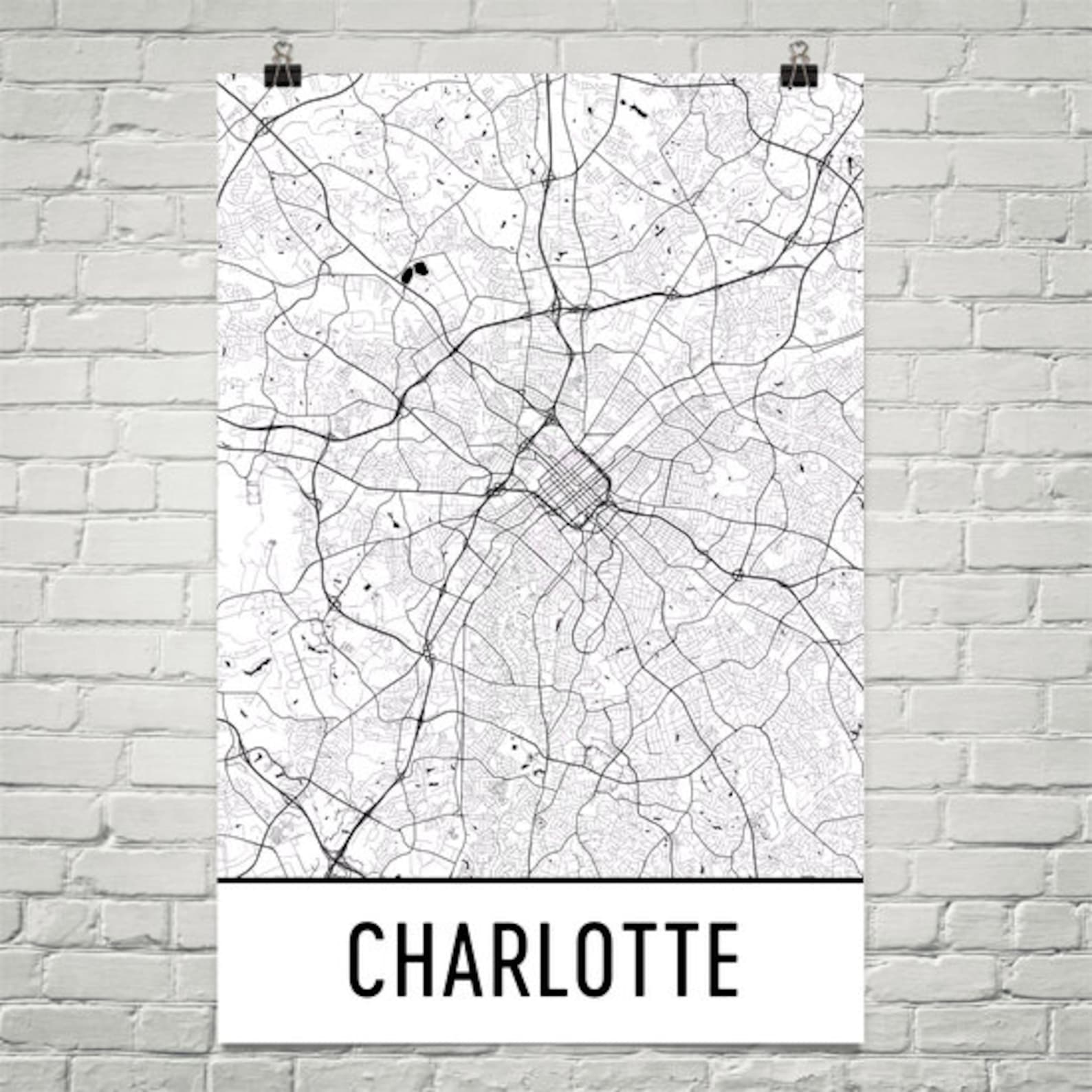 Charlotte NC Map Print Charlotte North Carolina Art | Etsy
