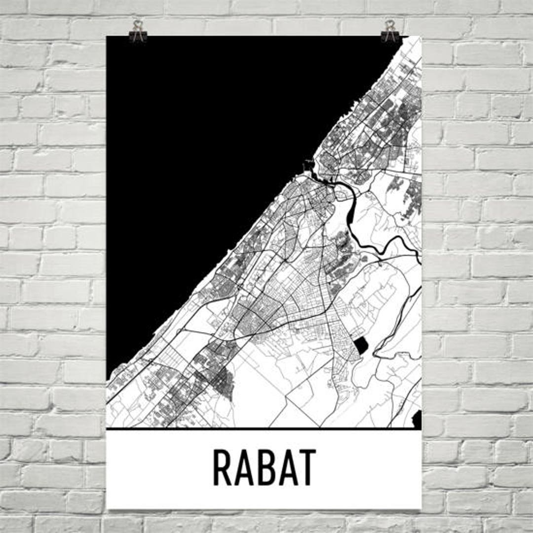 Rabat Map, Rabat Art, Rabat Print, Rabat Poster, Rabat Wall Art, Rabat ...