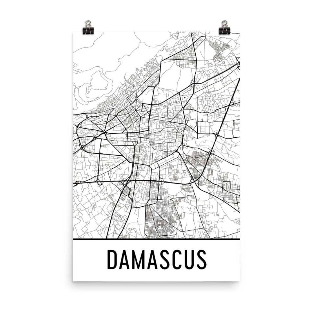 Damascus Map, Damascus Art, Damascus Print, Damascus Syria Poster ...