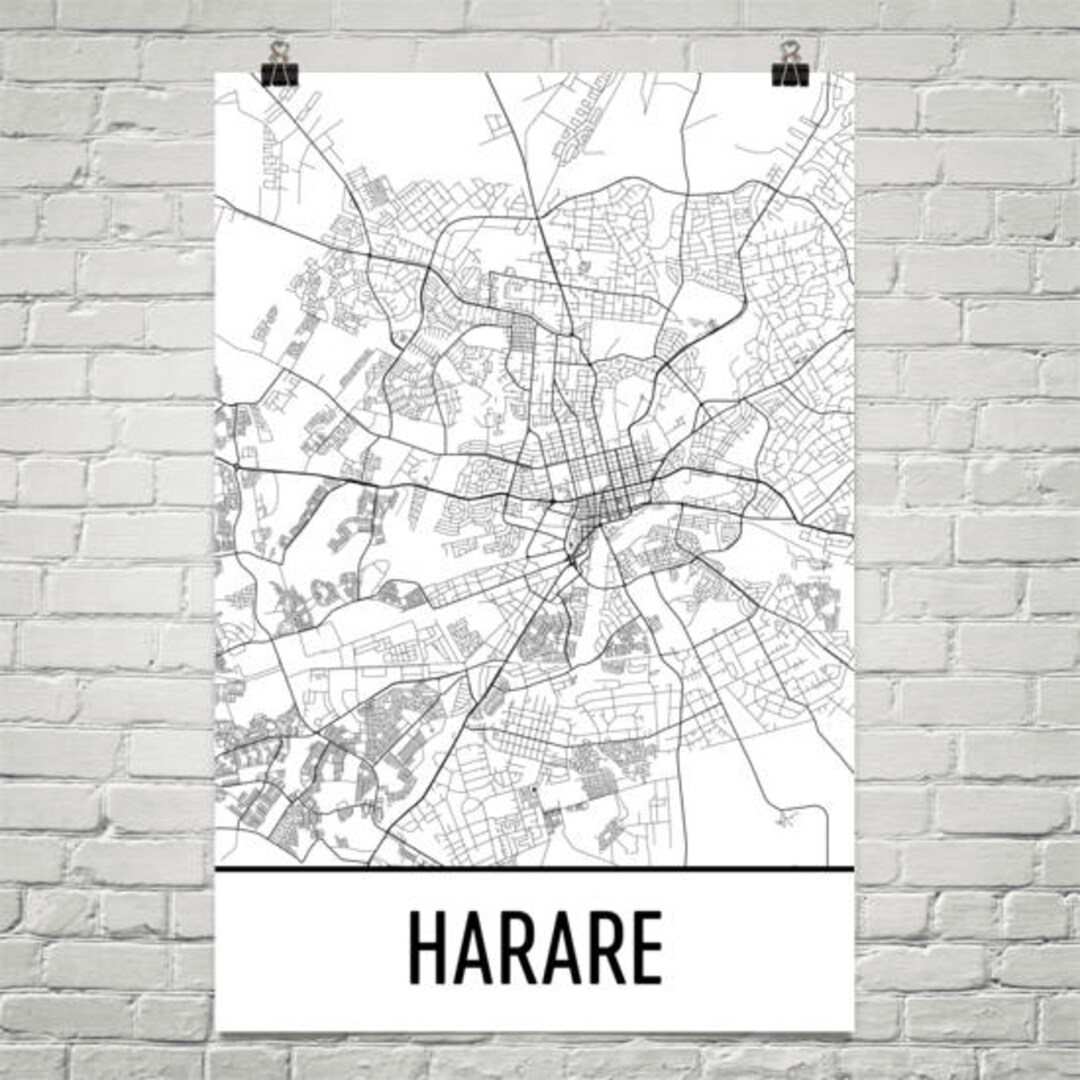 Harare Map, Harare Art, Harare Print, Harare Zimbabwe Poster, Harare ...