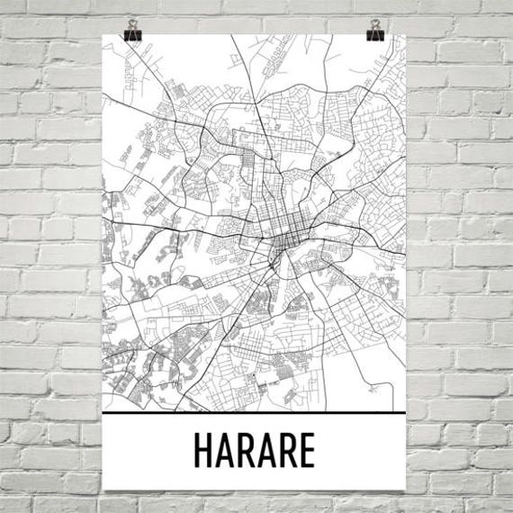 Harare Map Harare Art Harare Print Harare Zimbabwe Poster | Etsy