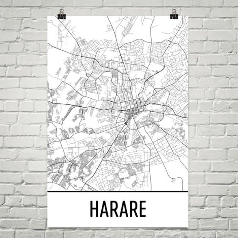 Harare Map Harare Art Harare Print Harare Zimbabwe Poster - Etsy UK
