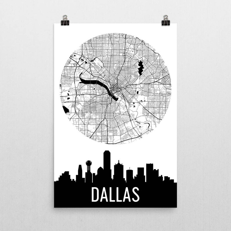 Dallas Skyline Dallas Map Dallas Skyline Art Dallas Canvas - Etsy