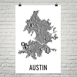 Austin Texas, Typography, Neighborhood Map, City Print, Austin Wall Art ...