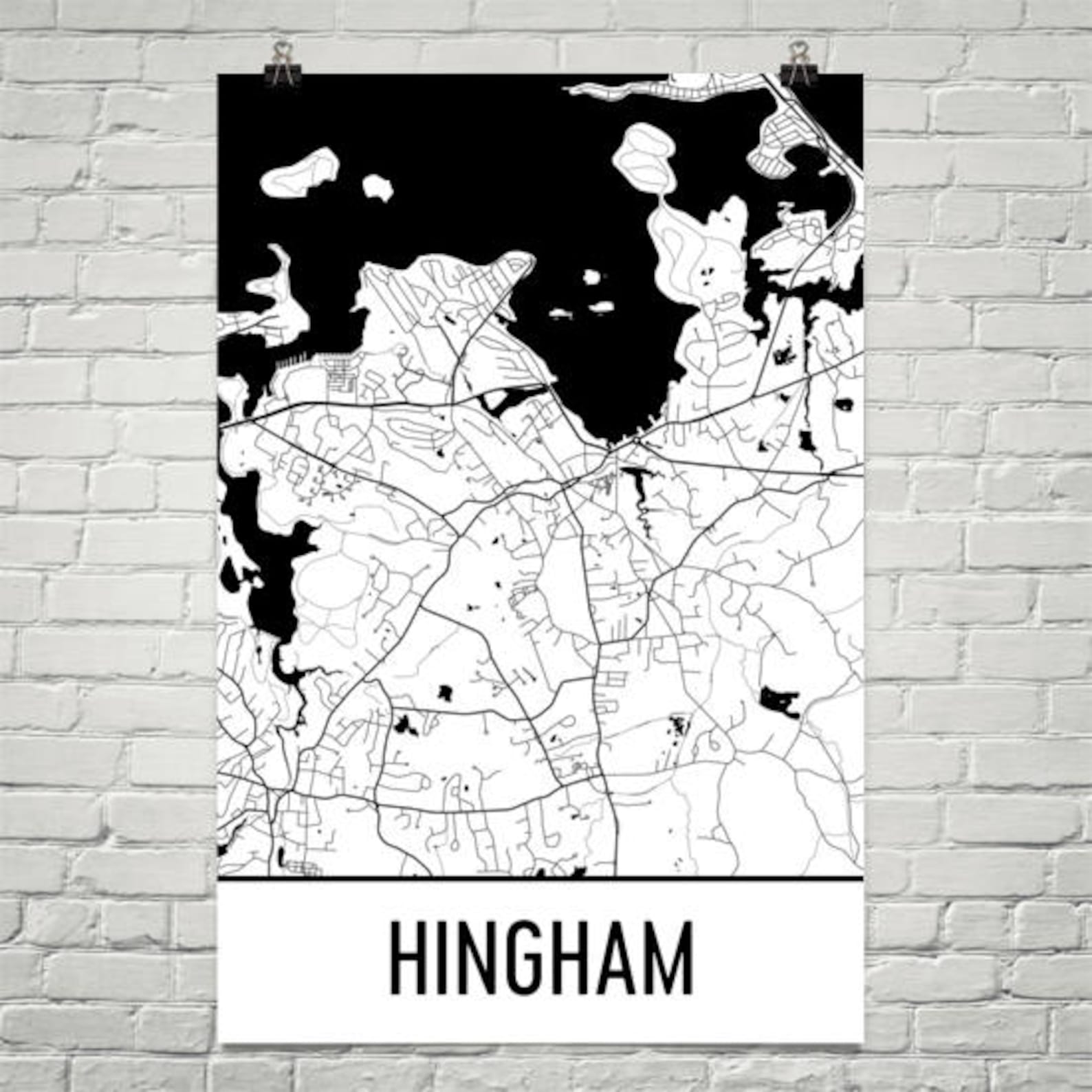 Hingham MA Map, Hingham Massachusetts Art, Hingham Print, Hingham ...