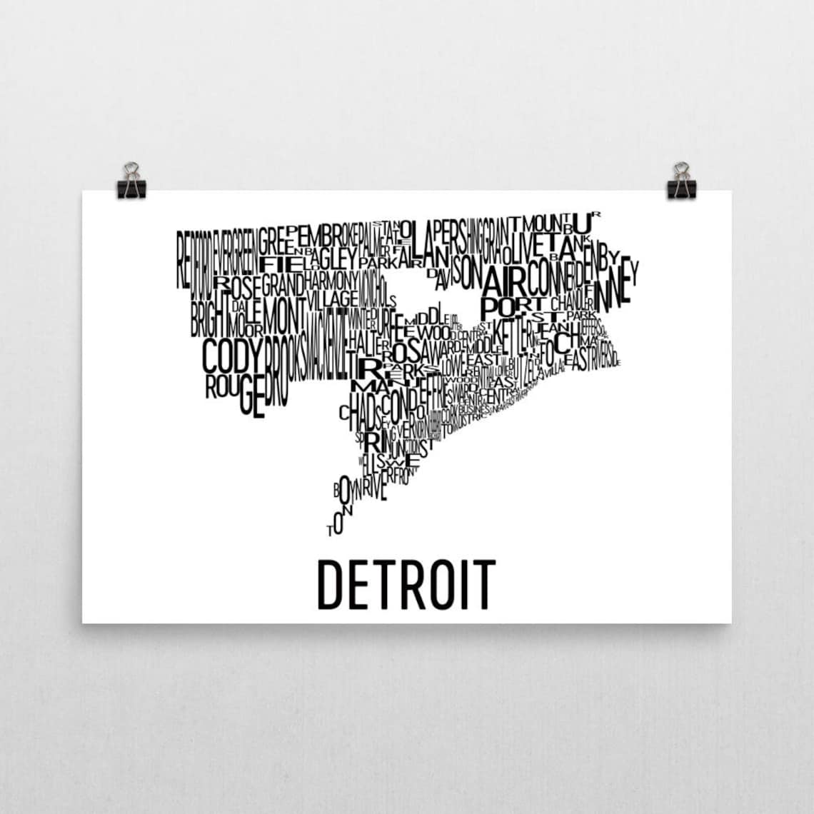 Detroit Typography Neighborhood Map Art City Print Detroit | Etsy