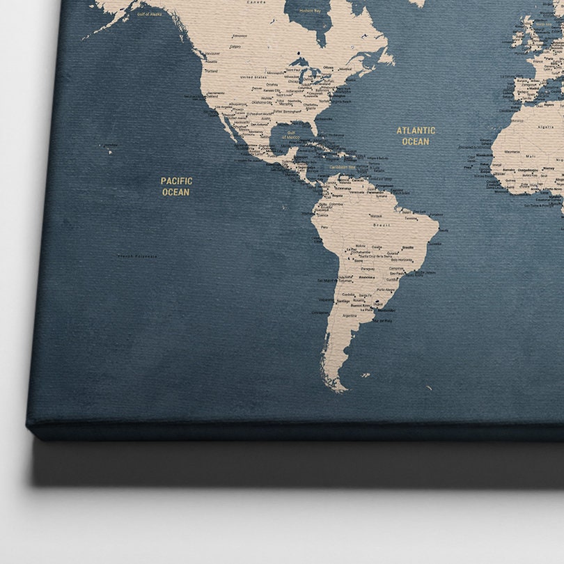 World Traveler Map Grey and Blue World Map Push Pin World | Etsy