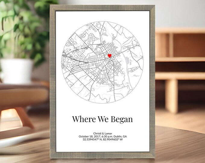 Where It All Began Where We Met Map Anniversary Gift Heart - Etsy