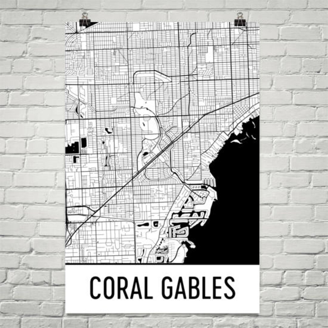 Coral Gables Map, Coral Gables Art, Coral Gables Print, Coral Gables FL ...