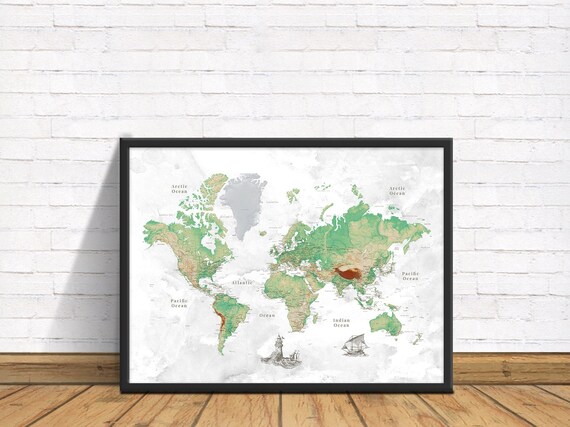 Vintage Topographic World Map Wall Art Push Pin Topographic | Etsy