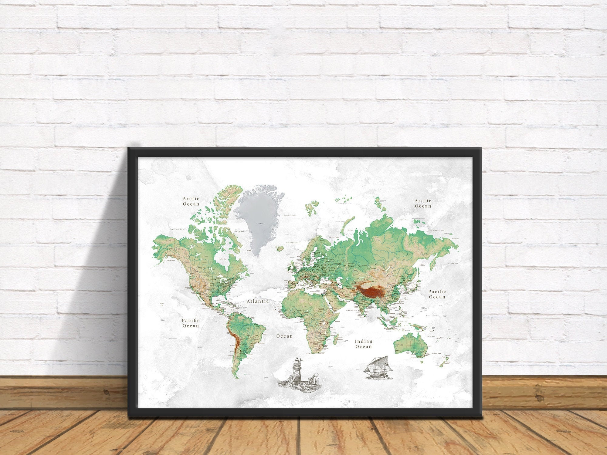 Vintage Topographic World Map Wall Art Push Pin Topographic | Etsy