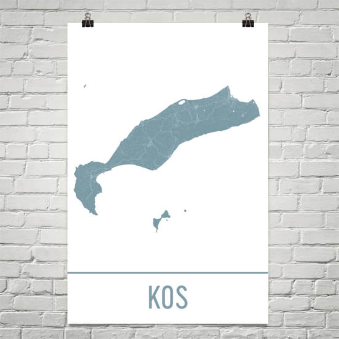 Kos Map, Kos Art, Kos Print, Kos Greece Poster, Greek Gifts, Map of ...