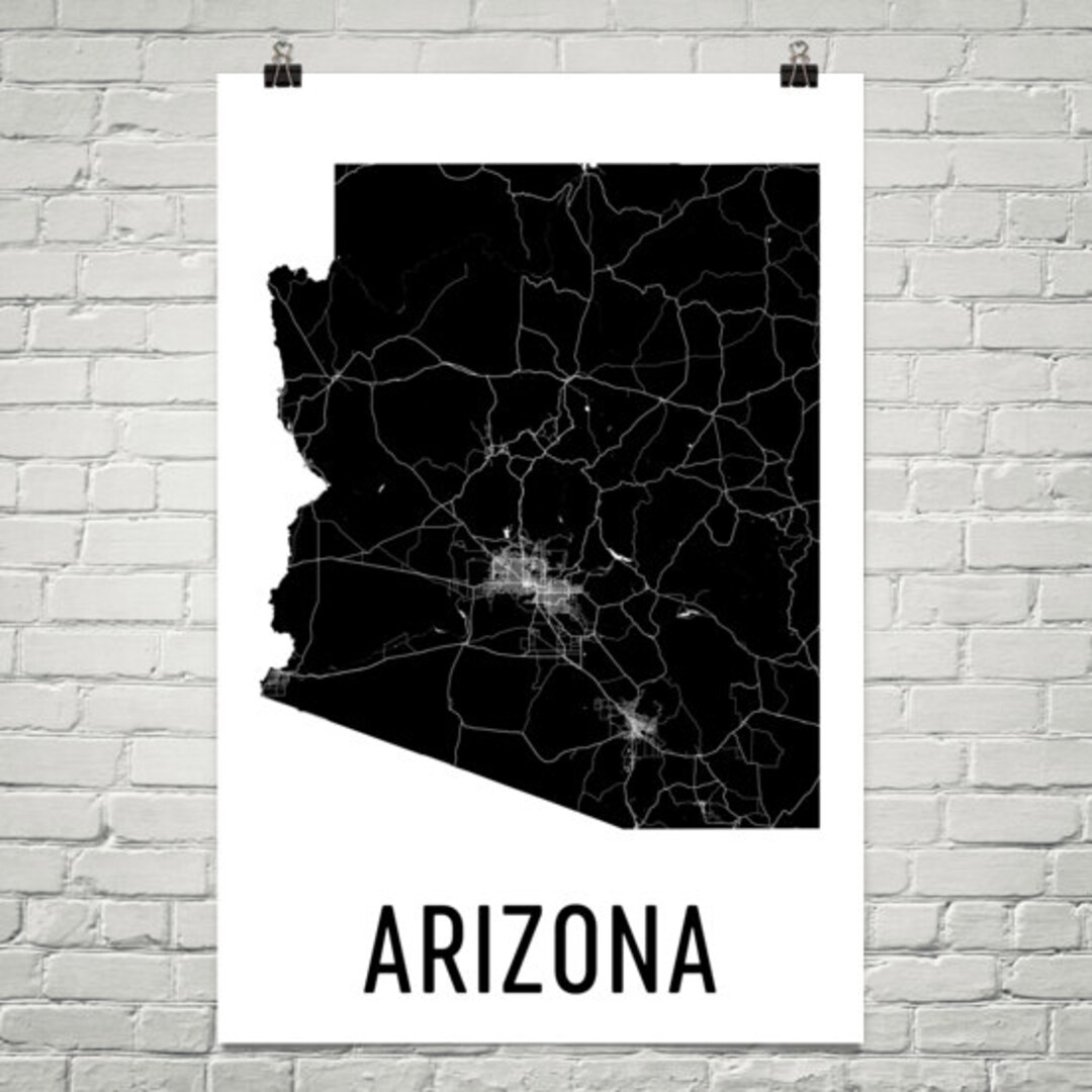 Arizona Map Art Print: Modern State Road Map, USA Made - Etsy