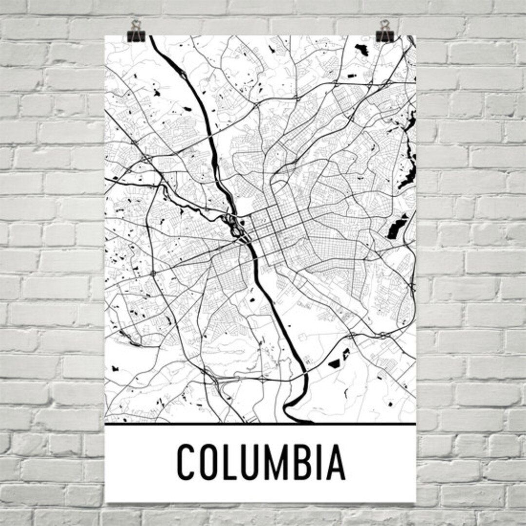 Columbia Map Columbia Art Columbia Print Columbia SC Art - Etsy