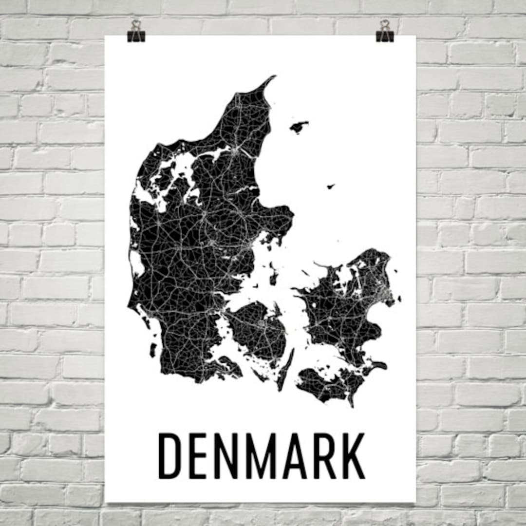 Denmark Map, Map of Denmark, Danish Art, Danish Print, Denmark Wall Art ...