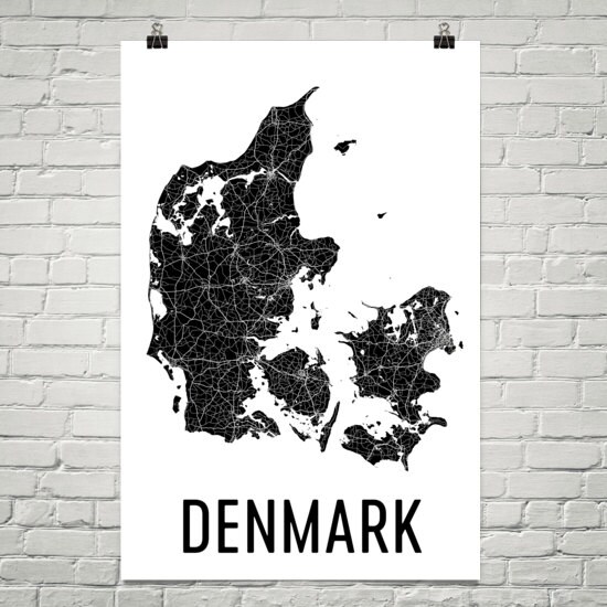 Denmark Map Map of Denmark Danish Art Danish Print Denmark | Etsy