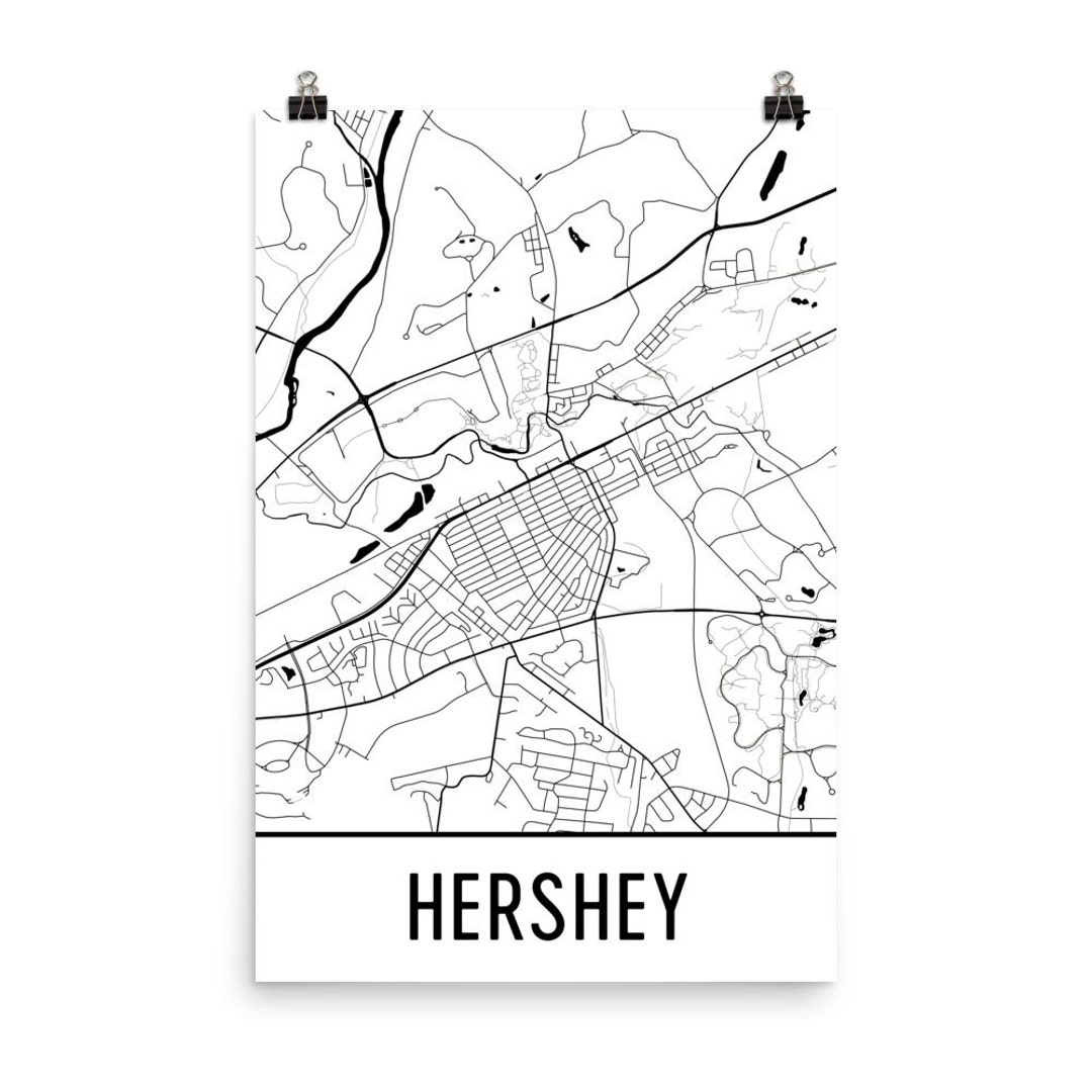 Hershey Map, Hershey Art, Hershey Print, Hershey PA Poster, Hershey ...
