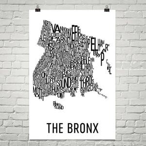 The Bronx Typography Neighborhood Map Art City Print, the Bronx Wall ...