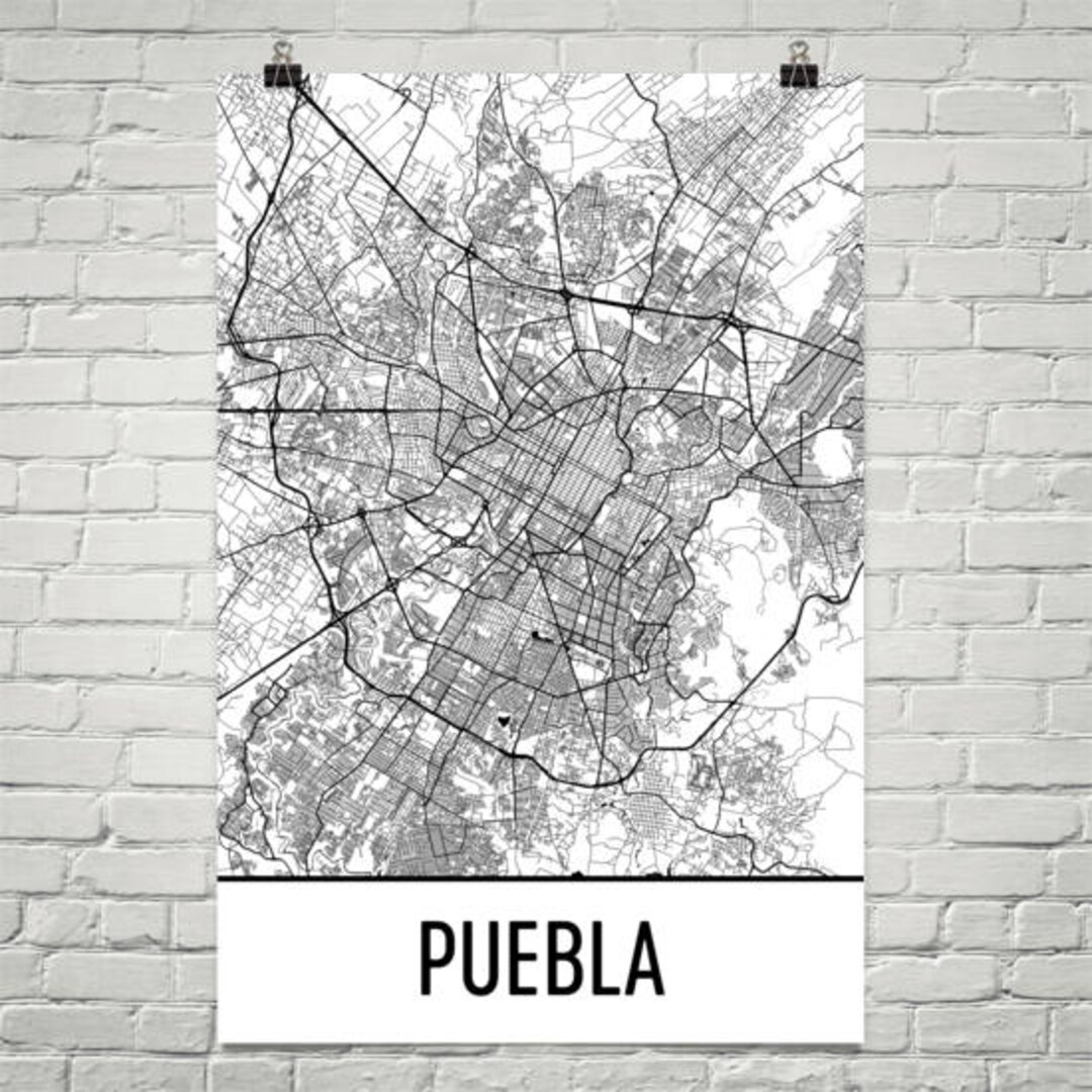 Puebla Map, Puebla Art, Puebla Print, Puebla Mexico Poster, Puebla Wall ...