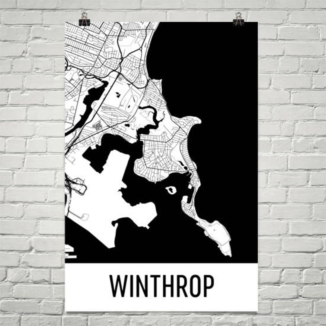 Winthrop MA Map Art Print: Massachusetts City Street Map - Etsy