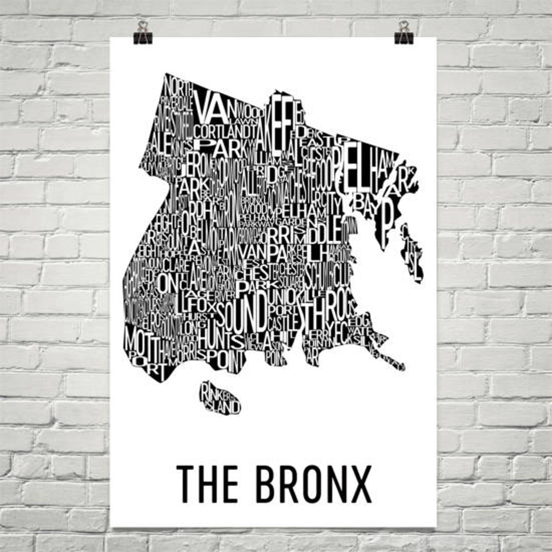 The Bronx Typography Neighborhood Map Art City Print, the Bronx Wall ...