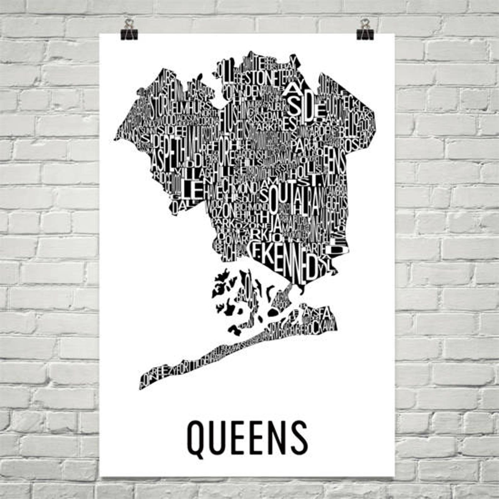Queens Typography Neighborhood Map Art City Print Queens Wall - Etsy