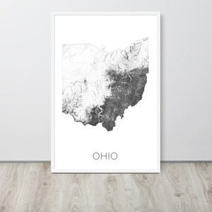 Ohio Topographic Map, Map of Ohio, Ohio Decor, Ohio Wall Map, Ohio Art ...