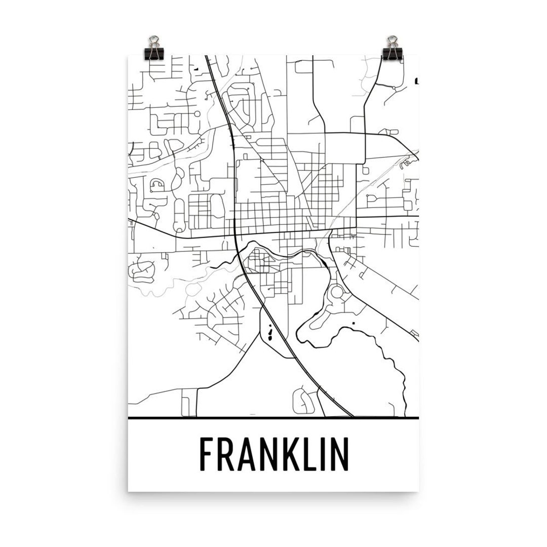 Franklin Map, Franklin Art, Franklin Print, Franklin IN Poster ...