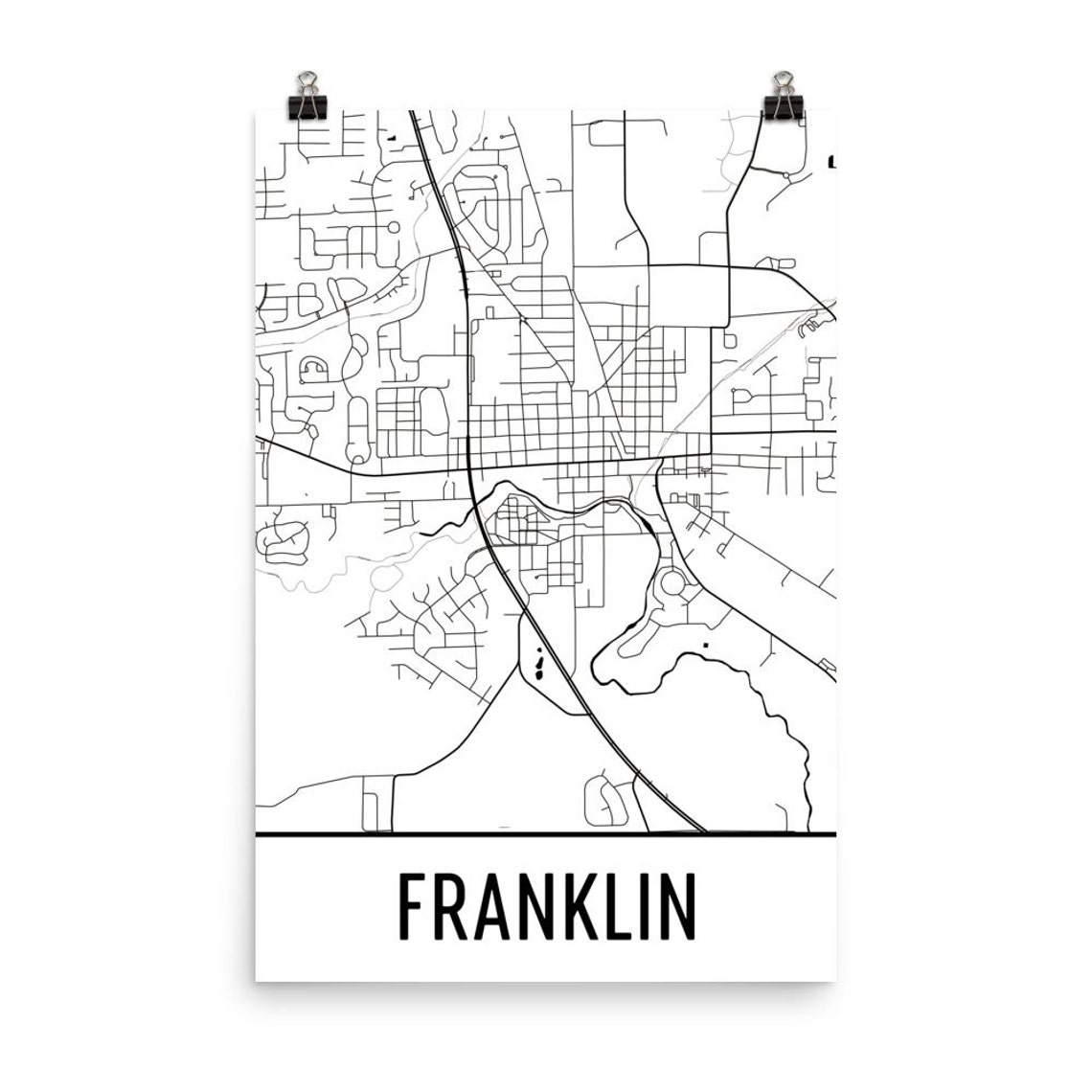 Franklin Map Franklin Art Franklin Print Franklin IN | Etsy