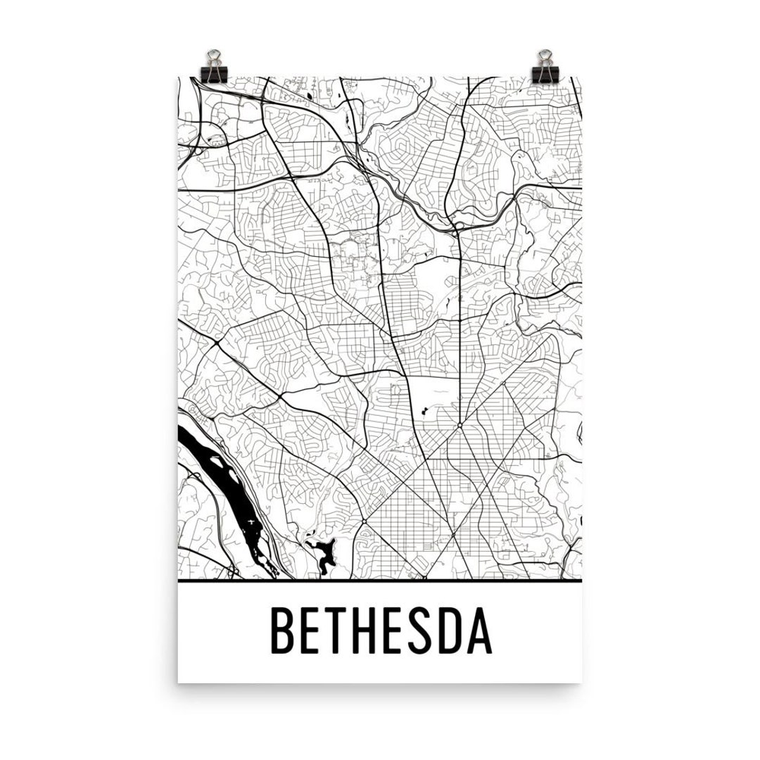 Bethesda MD Map Art Print: Modern Street Map Poster - Etsy