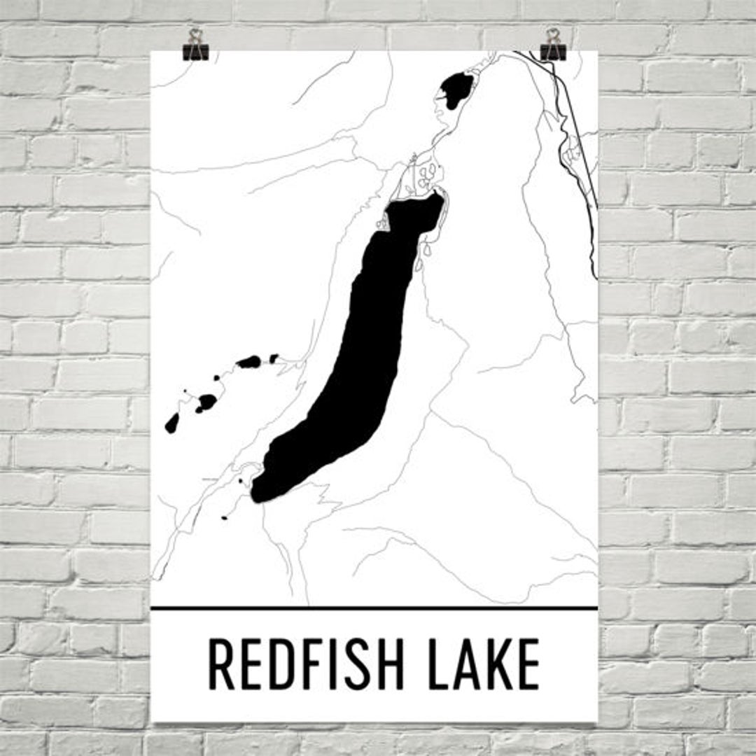 Redfish Lake Idaho Map Art: Modern Lake Print - Etsy