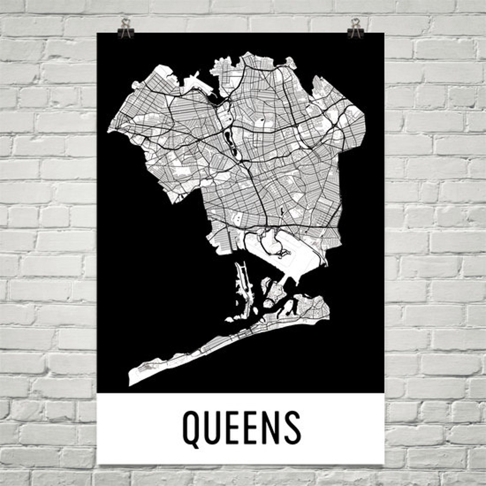 Queens Map Queens Art Queens Print Queens NY Poster Queens - Etsy
