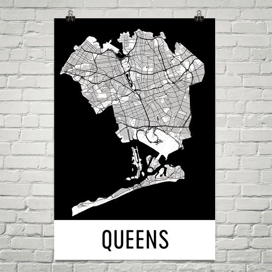 Queens Map Queens Art Queens Print Queens NY Poster Queens - Etsy