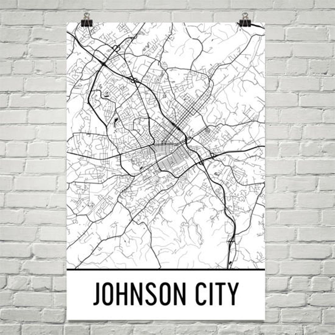 Johnson City TN Map, Johnson City Art, Johnson City Print, Johnson City ...