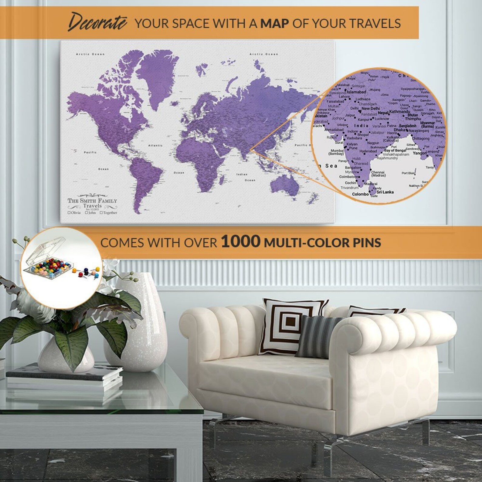 Gift for Traveler Custom Push Pin World Map Travel Gifts - Etsy