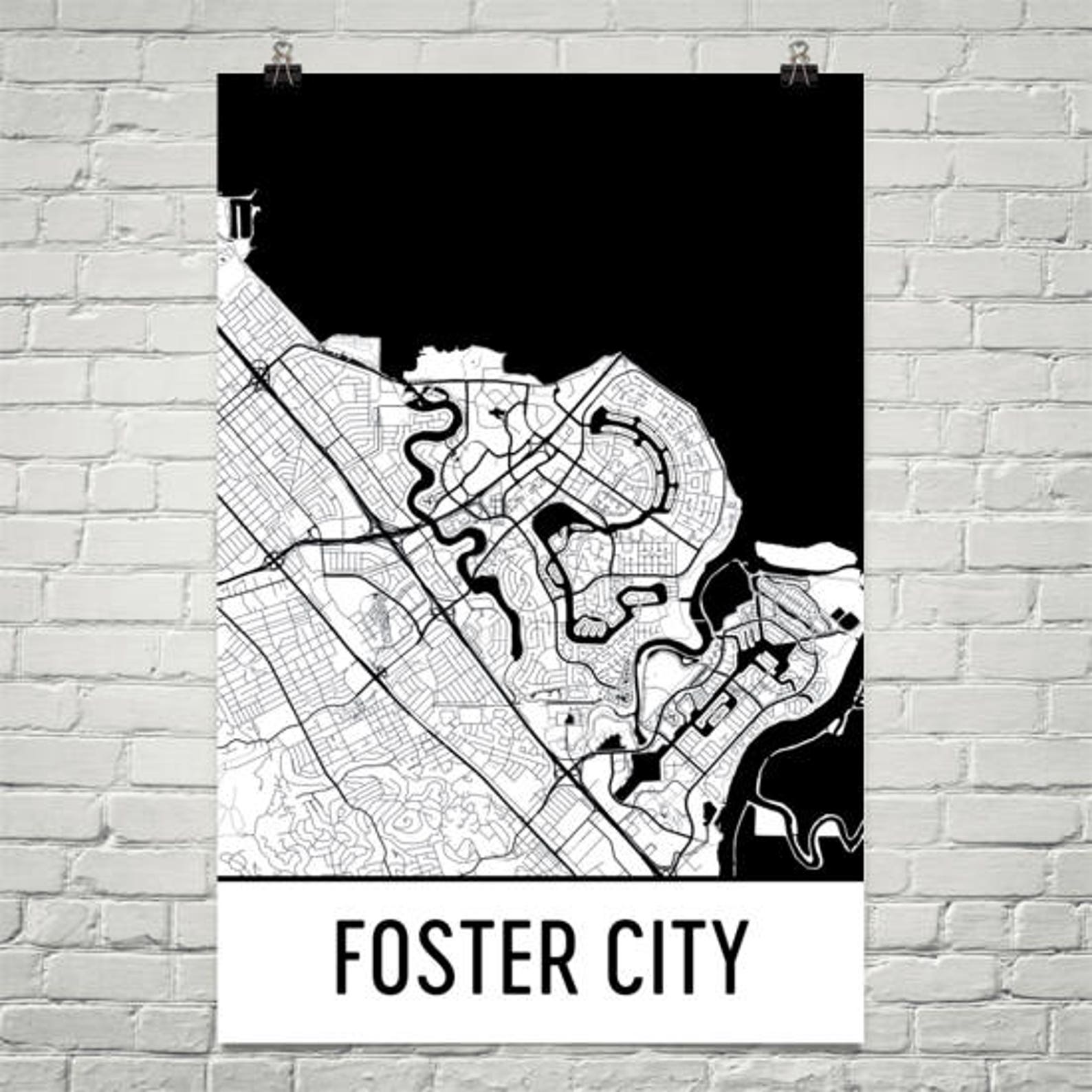 Foster City CA Map Foster City Art Silicon Valley Print San - Etsy