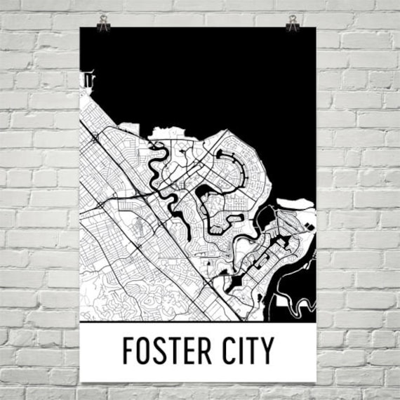 Foster City CA Map Foster City Art Silicon Valley Print San | Etsy