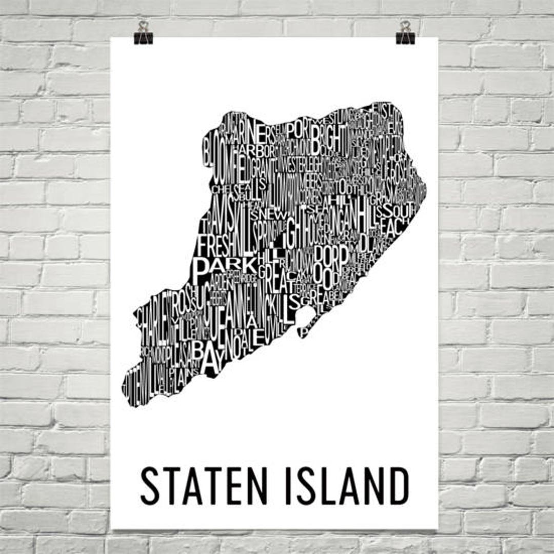 Staten Island Typography Neighborhood Map Art City Print, Staten Island ...