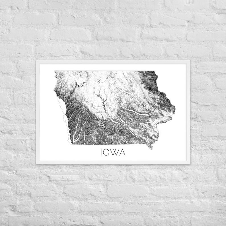 Iowa Topographic Map Map of Iowa IA Map Iowa Decor Iowa - Etsy
