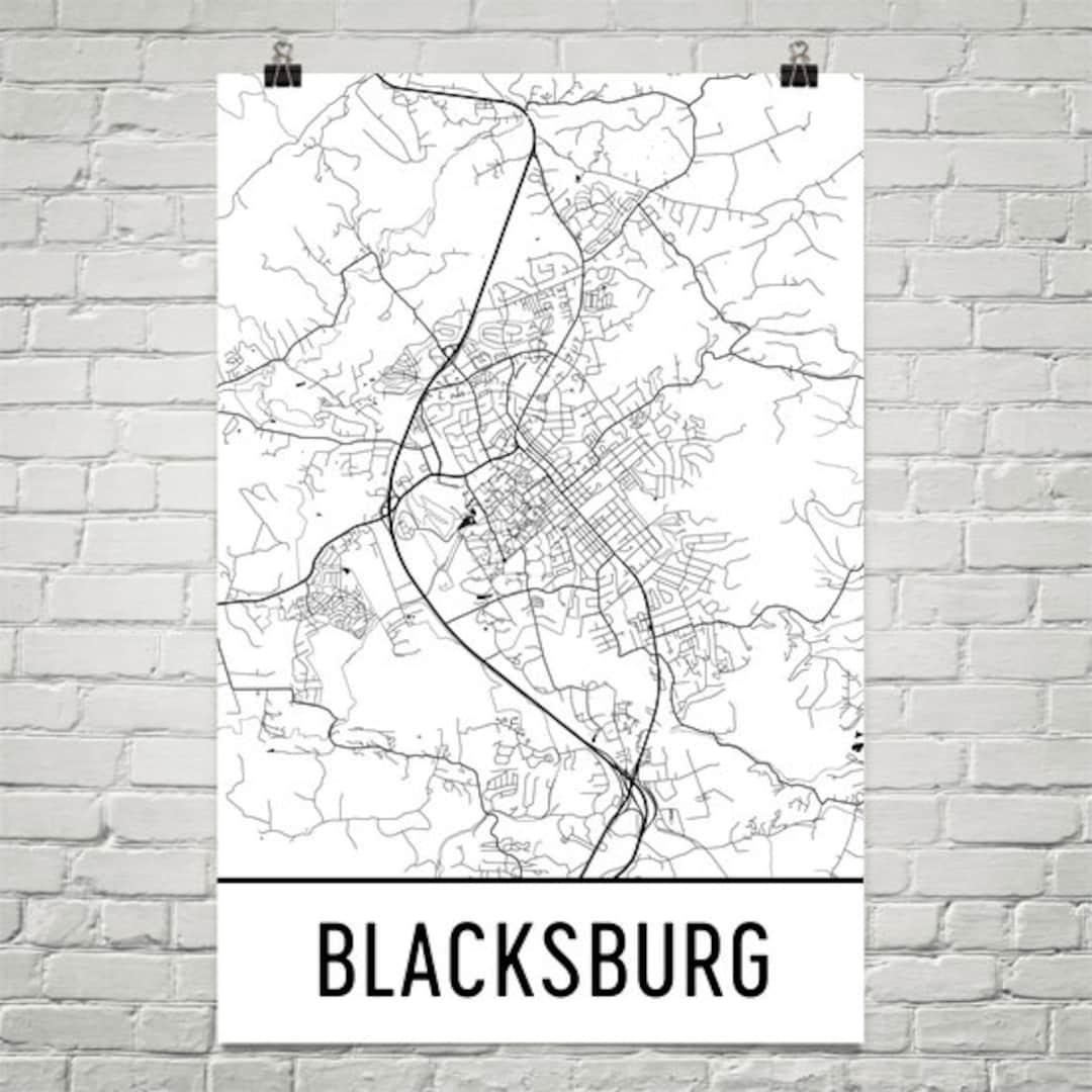 Blacksburg Map, Blacksburg VA Art, Blacksburg Print, Blacksburg VA ...